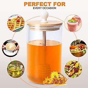 GIVAMEIHF 12oz Glass Honey Jar with Dipper,Honey Container with Wooden Honey Dipper,Honey Jars with Lids,Honey Pot,Honey Dispenser Ideal for Honey and Syrup
