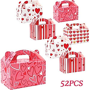 Moretoes 52 Pack Valentine Gable Treat Boxes Cardboard Paper Goodie Boxes Party Supplies, Candy Treat Cookie Boxes
