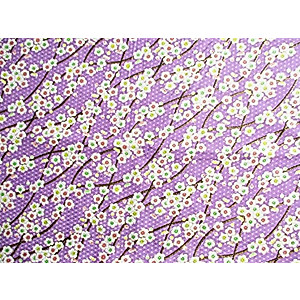 Violet Japanese Kimono Sakura Cotton on Purple Fabric by The Yard 36 by 36-Inch Wide (1 Yard) (KM081)