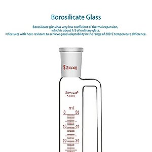 stonylab Pressure Equalizing Graduated Addition Funnel, Borosilicate Glass Dropping Funnel 24/40 Joint 50 ml with PTFE Stopcock for Laboratory (50 ml)