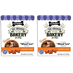 Three Dog Bakery Grain Free Wafers Baked Dog Treats, Pumpkin, 13 oz (Pack of 2)