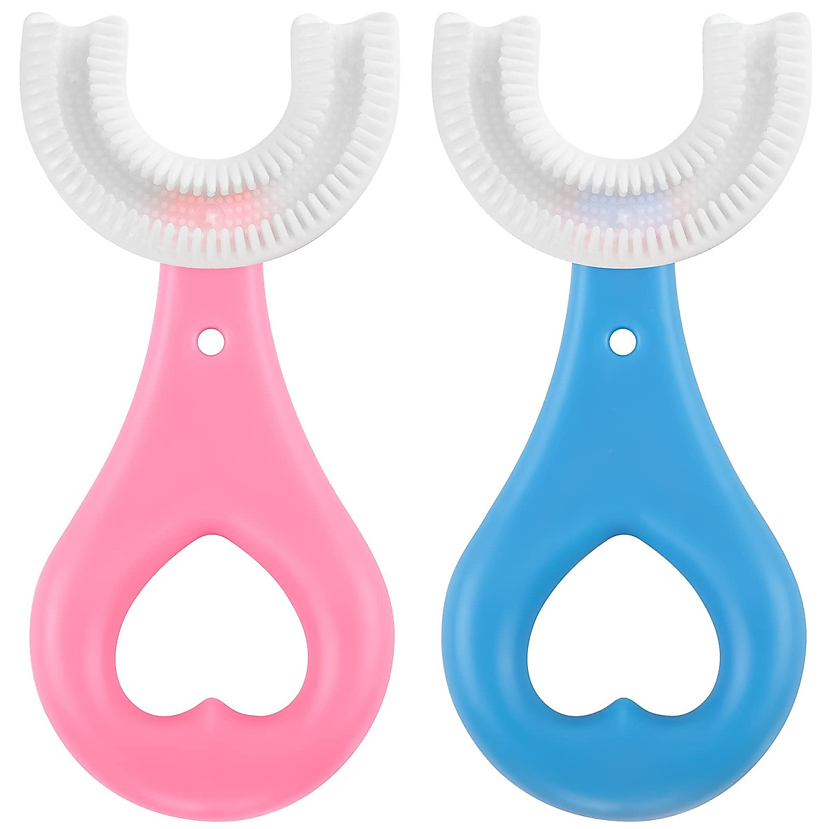 VIJIGIA 2 Pack Kids U-Shaped Toothbrush ,Food Grade Soft Silicone Brush Head, 360° Oral Teeth Cleaning Design for Toddlers and Children