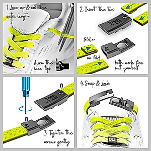 Set & Done 2 Pair Flat Elastic No Tie Shoe Laces for Sneakers, Adults & Kids with Tieless Smart Magnetic Locks (Black + White)