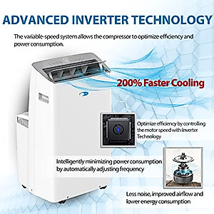 Whynter ARC-1230WNH 14,000 BTU (12,000 BTU SACC) NEX Inverter Dual Hose Cooling Portable Air Conditioner, Heater, Dehumidifier, and Fan with Smart Wi-Fi, up to 600 sq ft in White
