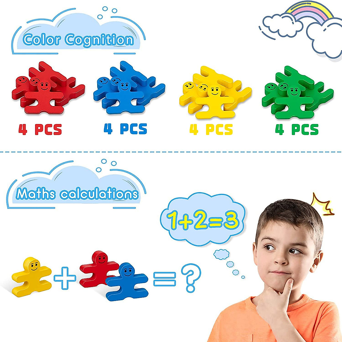 GIFT4KIDS Montessori Toys for 2 3 4 Year Old Boys Girls Gifts, 16pcs Wooden Building Blocks for Toddlers 1-3 Year Old, Stacking Blocks Sensory Toys for Kids Birthday Gifts Presents Age 2-4