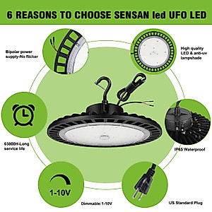 SENSAN led UFO LED High Bay Light 240W 1-10V Dimmable High Bay Led Shop Lights 5000K US Plug&Hook High Bay Led Lights 36000LM ETL Listed - Ideal Led Shop Lights UFO Lights Led Warehouse Lights