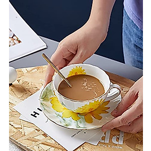 Fine Bone China Sunflower Vintage Chintz Porcelain Coffee Mug Tea Cup with Saucer