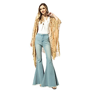 Anna-Kaci Womens Oversized Gatsby Hand Beaded Fringed Sequin Evening Shawl Wrap, Gold, Onesize