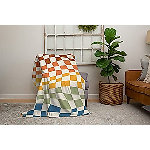Checkerboard Throw Blanket,Ultra-Soft Flannel Blanket,Colorful Twist Blanket for Couch,Abstract Grid Fuzzy Throw Blanket,Lightweight Blanket for All Seasons Sofa,(Gradient,Blue and Brown 49"x 61")