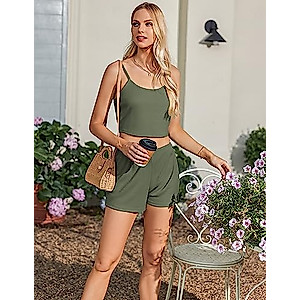 Ekouaer Womens Pajamas Set with Robe 3 Piece Loungewear Crop Cami Top and Shorts and Cardigan Solid Knit Sleepwear Sets (Army Green, XXL)
