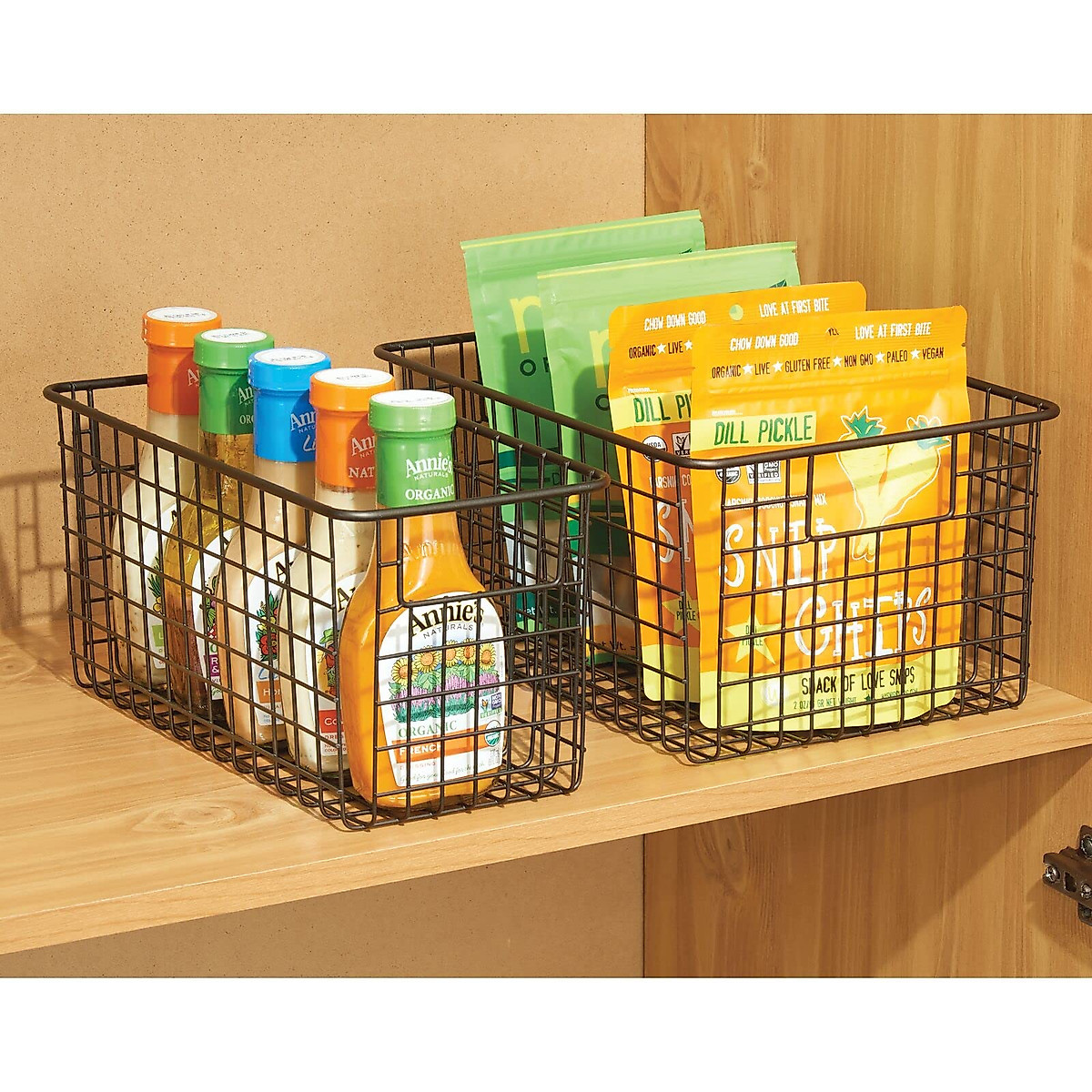 mDesign Metal Wire Food Storage Basket Organizer with Handles for Organizing Kitchen Cabinets, Pantry Shelf, Bathroom, Laundry Room, Closets, Garage - Concerto Collection - 4 Pack - Bronze