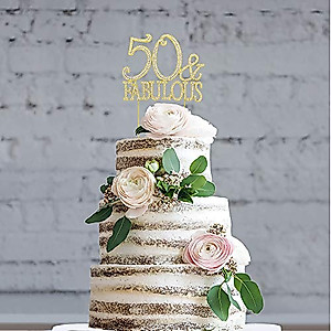 50 Cake Topper - Premium Gold Metal - 50 and Fabulous - 50th Birthday Party Sparkly Rhinestone Decoration Makes a Great Centerpiece - Now Protected in a Box