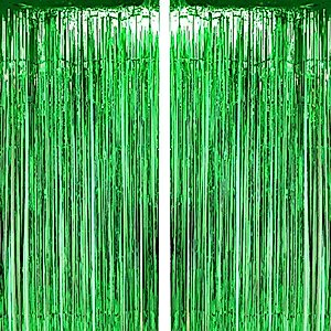 Green Tinsel Foil Fringe Curtains Tropical Jungle Safari Hawaiian Baby Shower Birthday Photo Backdrops Wedding Party Decor Photo Booth Props Backdrops Decorations