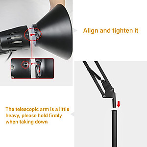 Extra Tall Reptile Heat Lamp Floor Light Stand Fits E26/E27 Bulbs (Not Included) 250W Max Wire Adjustable Swing Arm Terrarium Stand Reptile Plant Light Fixture Lamp Holder