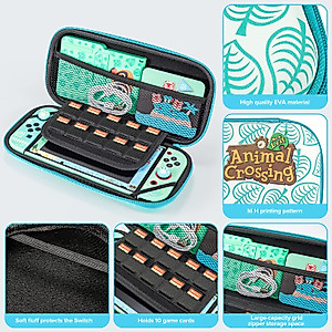 Gefacr GEFACR Case for Switch with Animal Crossing,Switch Accessories Bundle Carry Case & Protective Case Cover,Screen Protector & Thum green