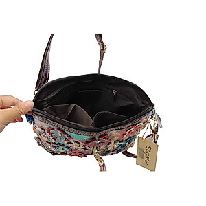 Segater® Women Multicolor Floral Crossbody Bag Cowhide Leather Handbag 3D Snake Pattern Shoulder Bag Travel Patchwork Satchel
