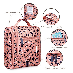 Narwey Small Hanging Cheetah Toiletry Bag Women Travel Makeup Bag Organizer Toiletries Bag for Travel Size Essentials Accessories Cosmetics (Medium, Orange Leopard)