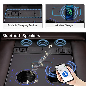 Hybition Power Reclining Sectional Sofa Multi-Functional 6 Seater Sectional Sofa L-Shaped PU Leather L-Shaped Sofa LED Lights Stereo Storage Cup Holders USB -Grey