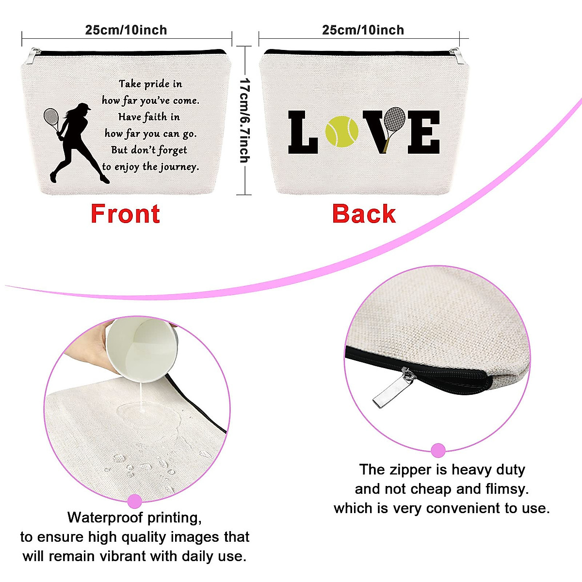 Sfodiary Tennis Gifts Makeup Bag Inspirational Gift for Tennis Player Birthday Gift for Women Cosmetic Bag Tennis Lover Gift Graduation Gift for Tennis Girl Travel Cosmetic Pouch Christmas Gift