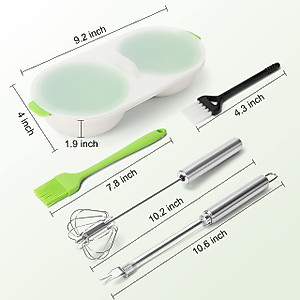 Egg Poacher Poached Eggs Cooker Set of 5, Double Egg Cups for Microwave Boiled Eggs Egg Cooker, Stainless Steel Egg Piercer,11 Inches Cheese/Butter Slicer (Green style)