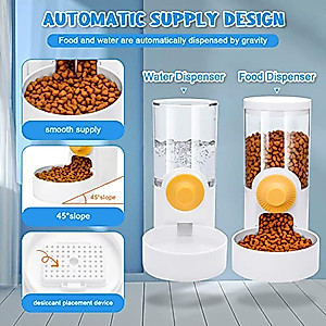 Jspupifip 35oz Rabbit Automatic Food Water Dispenser,Hanging Pet Food Water Dispenser Cage Automatic Feeder Set for Small Cats Dogs Rabbit Chinchilla Guinea Pig Hedgehog Ferret(White)
