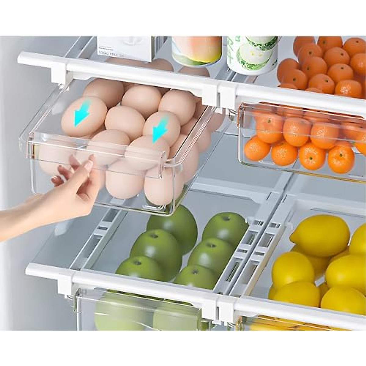 Colacoo Pull Out Fridge Drawer Organizer Refrigerator Drawer Organizer - Pull Out Fridge Shelf Storage Box Organizer with Handle for Egg Fruit Vegetable (Clear, No compartments)