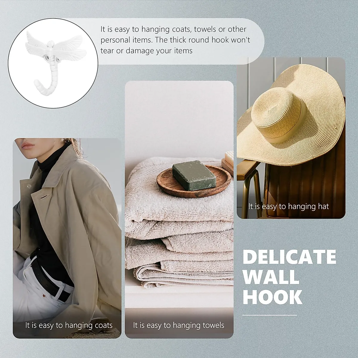 Zerodeko 1 Set Dragonfly Hook Decor Animal Coat Hangers Retro Keychain Metal Clothing Rack Heavy Duty Hook Wall Mounted Hanger Home Wall Hook Key Hanging Hook Aisle White Delicate