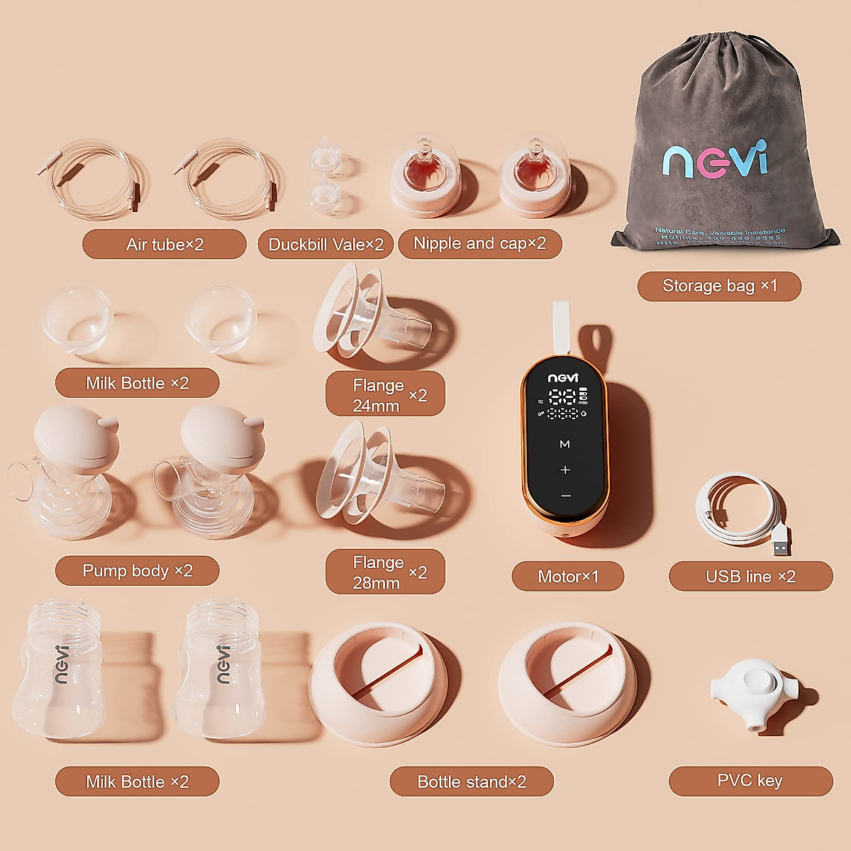 NCVI Double Electric Breast Pump, Portable Breast Pump for Breastfeeding, Breastpump 3 Modes & 12 Levels, 24/28mm Flanges, Touch Screen LED Display, Anti-Backflow, Rechargeable Battery