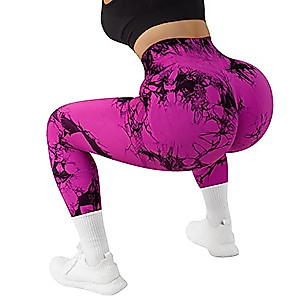 MOOSLOVER Women Scrunch Butt Lifting Leggings Seamless Contour High Waisted Yoga Pants(M,#1 Rose Red Tie-Dye-49)