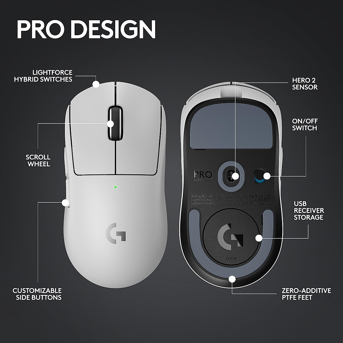 Logitech G PRO X SUPERLIGHT 2 LIGHTSPEED Wireless Gaming Mouse, 8K Polling, Lightweight, LIGHTFORCE Hybrid Switches, HERO 2 Sensor, 888 IPS, 44,000 DPI, 5 Programmable Buttons,USB-C Charging, PC & Mac