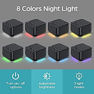 REACHER White/Brown/Pink Noise Machine with 19 Soothing Sounds, 8 Night Light, Adjustable Brightness, Sleep Timer, Volume Control, Portable Bedside Sound Therapy Machine for Baby Kids Adults