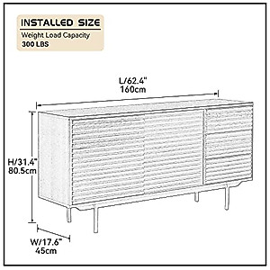 WILLIAMSPACE 62" Mid-Century Modern Wood Cabinet Buffet Sideboard with 3 Drawers & Sliding Barn Door, Entryway Serving Storage Cabinet or TV Stand, Dark Brown