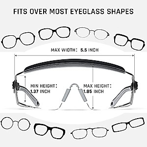 TOREGE Safety Glasses Over Glasses, Anti Fog Safety Glasses With Adjustable Frame And Temples,Fit Well Over Eyeglasses (Black)