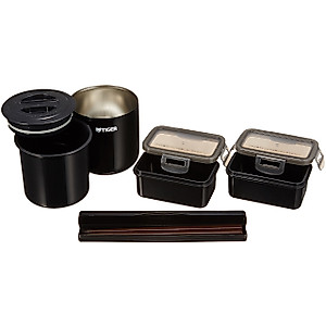 Tiger LWY-T036-K Tiger Thermos Insulated Lunch Box, Stainless Steel Lunch Jar, Rice Bowl, Approx. 1.8 Cups, Tote Bag, Black