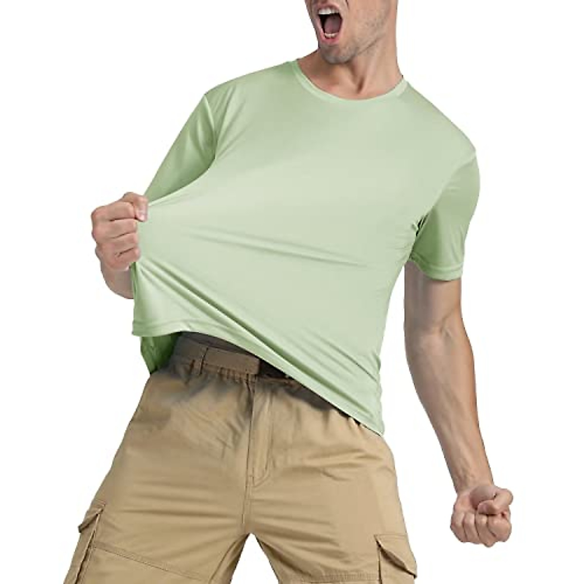 KEFITEVD Men's Hiking Shirts Short Shirts UPF 50+ Sun Protection Shirts Dry Fit Moisture Wicking T-Shirts for Workout,Travel,Camping Light Green