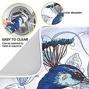 Painting Lovely Heart Peacock Dish Drying Mat 24"x18" Absorbent Machine Washable Hanging Fast Dry Pad Dish Protective Mat for Kitchen Countertop Heat Resistant Dinner Table Mat