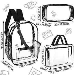 3 Pieces Clear Backpack PVC See Through Backpack Heavy Duty Transparent Bookbag Stadium Approved Black Clear Backpack for School Stadium Travel Security Festival, Black