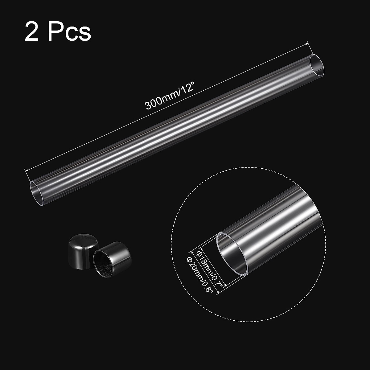 MECCANIXITY Clear Storage Tube Small Plastic Round Tubing with Caps Rigid Bottle Container 18x20x300mm/12 Inch for Item Stored, Pack of 2