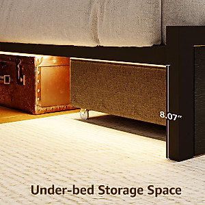 DOGIBIXO Full Size Black Bed Frame with 4 Drawers, Upholstered Velvet Platform Bed Frames with Led Lights, Button Tufted Headboard, Wooden Slats Support, No Box Spring Needed, Black