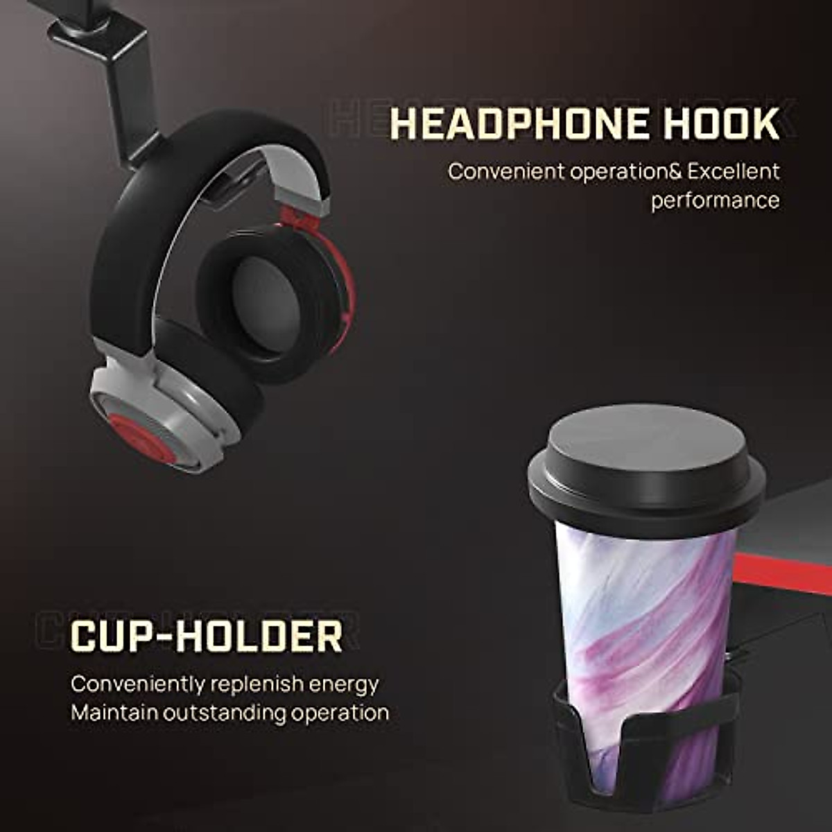 wonline Gaming Desk 47 inch PC Computer Desk Home Office Desk Gaming Table Z Shaped Gamer Workstation with Cup Holder and Headphone Hook Black