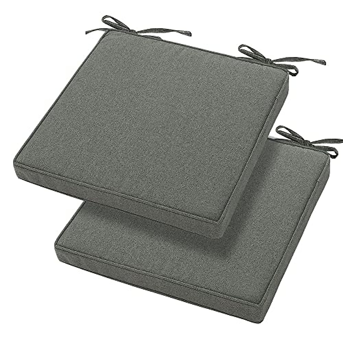 Magpie Fabrics Patio Square Chair Cushions 18"x18"x2.5" with Ties, 2 Pack, Waterproof Weather Resistant Indoor/Outdoor Universal Corner Seat Cushion, for Garden Dining Office(Dark Grey)