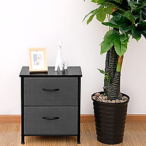 AZL1 Life Concept Storage Dresser End/Side Table Night Stand Furniture Unit - Small Standing Organizer for Bedroom, Office, Living Room, and Closet - 2 Drawer Removable Fabric Bins - Dark Grey