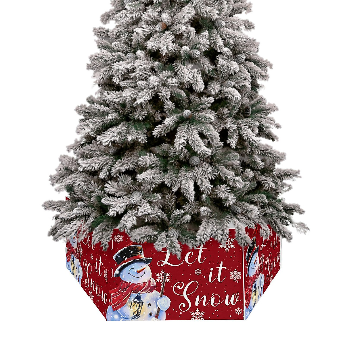 Snowman Bird Christmas Tree Collar Tree Box Stand Cover,Artificial/Pencil/Silm/Skinny Tree Ring 6 Packs Collapsible Tree Skirt for Christmas Xmas Tree Decorations,Retro Christmas Red Snowflake 17"x10"