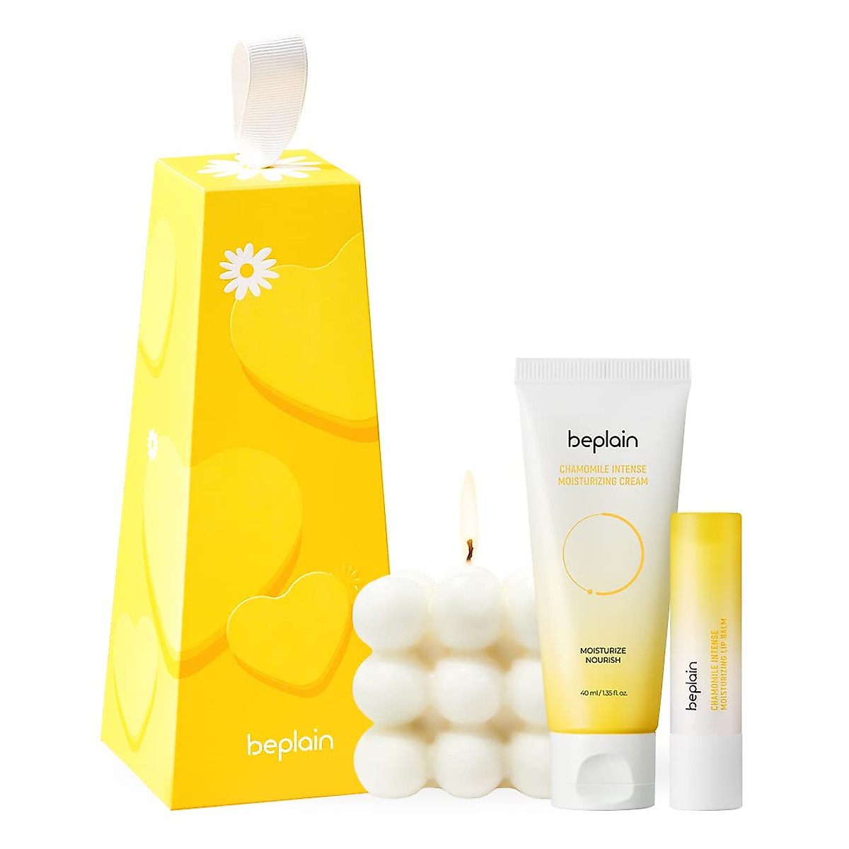 beplain Chamomile Relaxing Gift Set (Face Cream & Lip Balm & Candle) | Skin Care kit Gift Set | Natural Scent Free Korean Skin Care