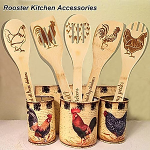 Rooster Wooden Spoons for Cooking, Chicken Kitchen Decor Pioneer Woman Kitchen Accessories, Rooster Decor for Kitchen farmhouse Wedding Mother's Day Decorations - Funny Chicken Gifts