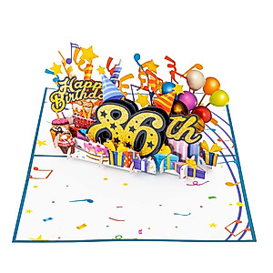 iGifts And Cards Happy 86th Blue Birthday 3D Pop Up Greeting Card – Awesome 86 Birthday Card For Man, Woman, Happy Eighty Six Birthday Gift For Dad, Mom, Husband, Wife Present, 5" X 7"