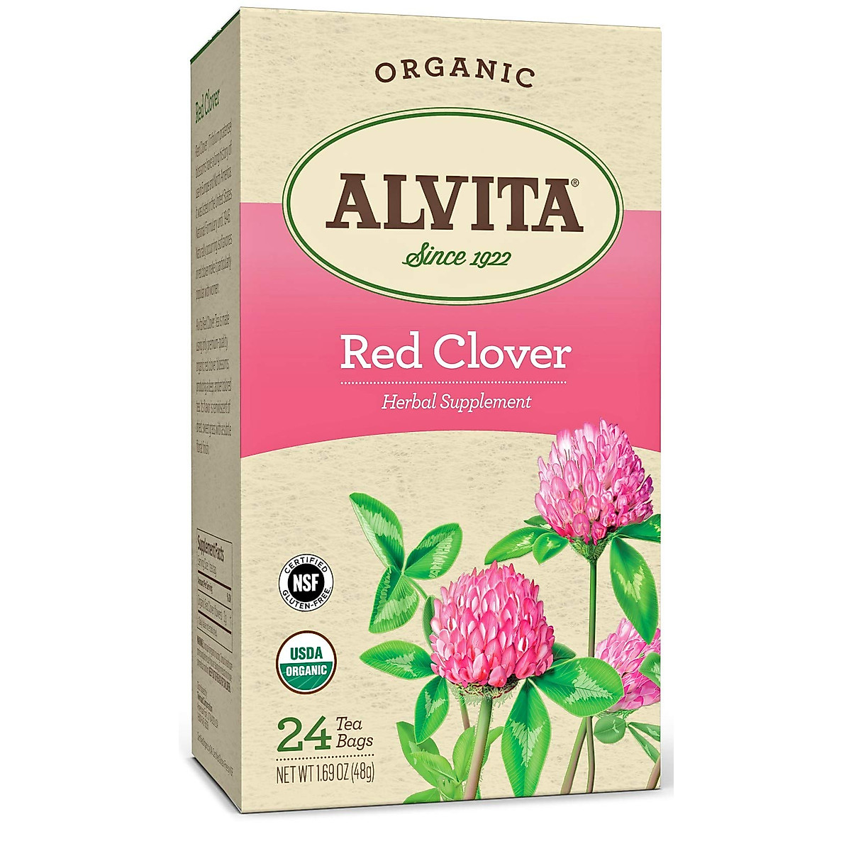 Alvita Organic Red Clover Herbal Tea - Made with Premium Quality Organic Red Clover Blossoms, with Dried Sweet Grass Flavor, 24 Tea Bags
