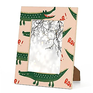 POFATO Funny Crocodiles 5x7 Picture Frame Wood Photo Frame for Tabletop Display Wall Mount Picture Frame Display 5 x 7 Inch Photo Wall Decor Home Gift Frames