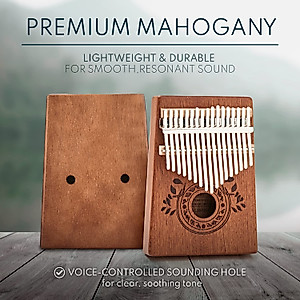 UNOKKI Kalimba 17 Key Thumb Piano, Portable Mahogany Mbira Finger Piano with Instruction, Carrying Bag, Tune Hammer, Reduce Stress, Gift for Well-being for Kids, Adults, Men, Music Lovers- Light Brown