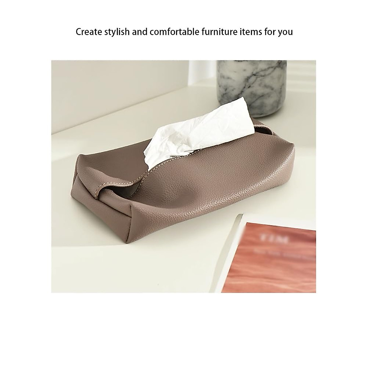Stylish Tissue Box Pu Tissue Organizer Rectangle Napkin Dispenser and Stylish Home Napkin Holder for Vanity Bedroom Dressers Tables Gifts Modern Tissue Box (Color : Brown)